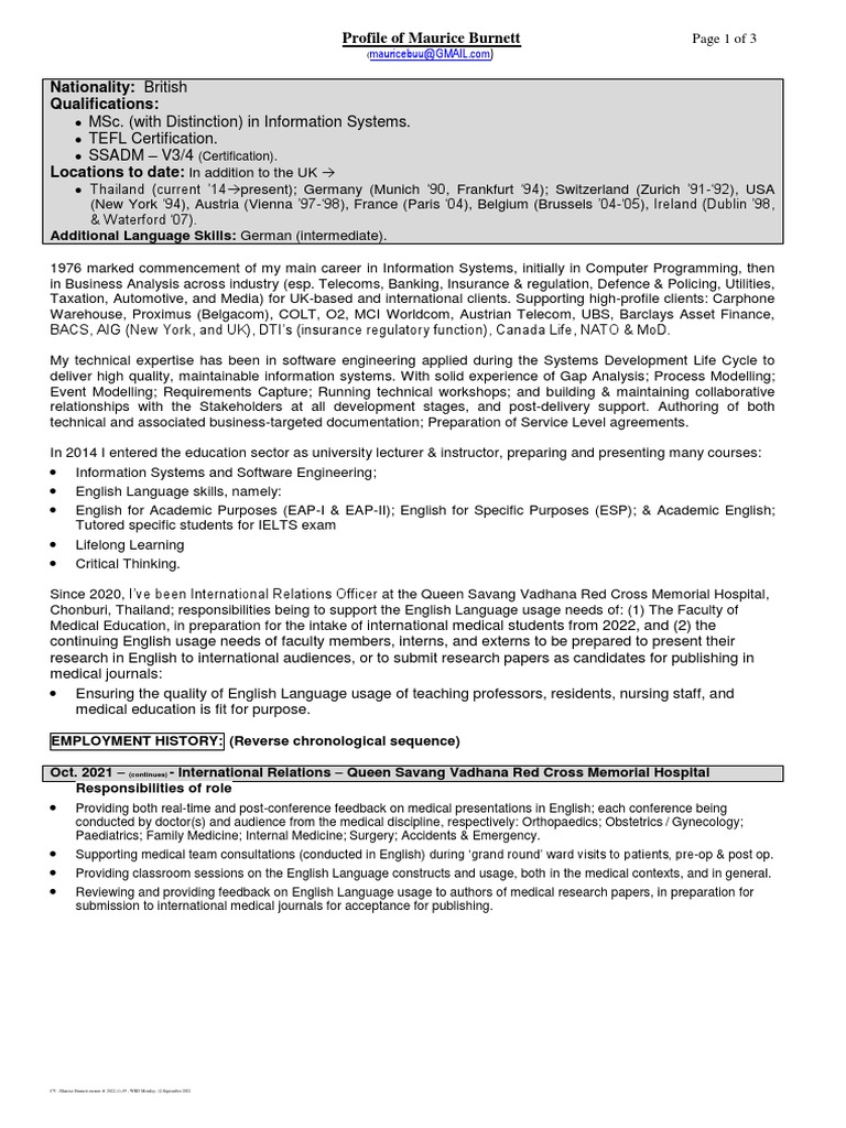 CV - Maurice Burnett Current at 2022-11-09 PDF | PDF | Insurance ...