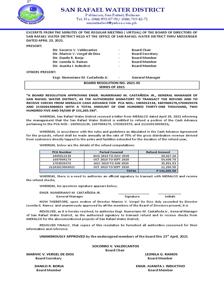 Resolution 2021-05 (Meralco Refund.P 131,205.59) | PDF | Economies ...