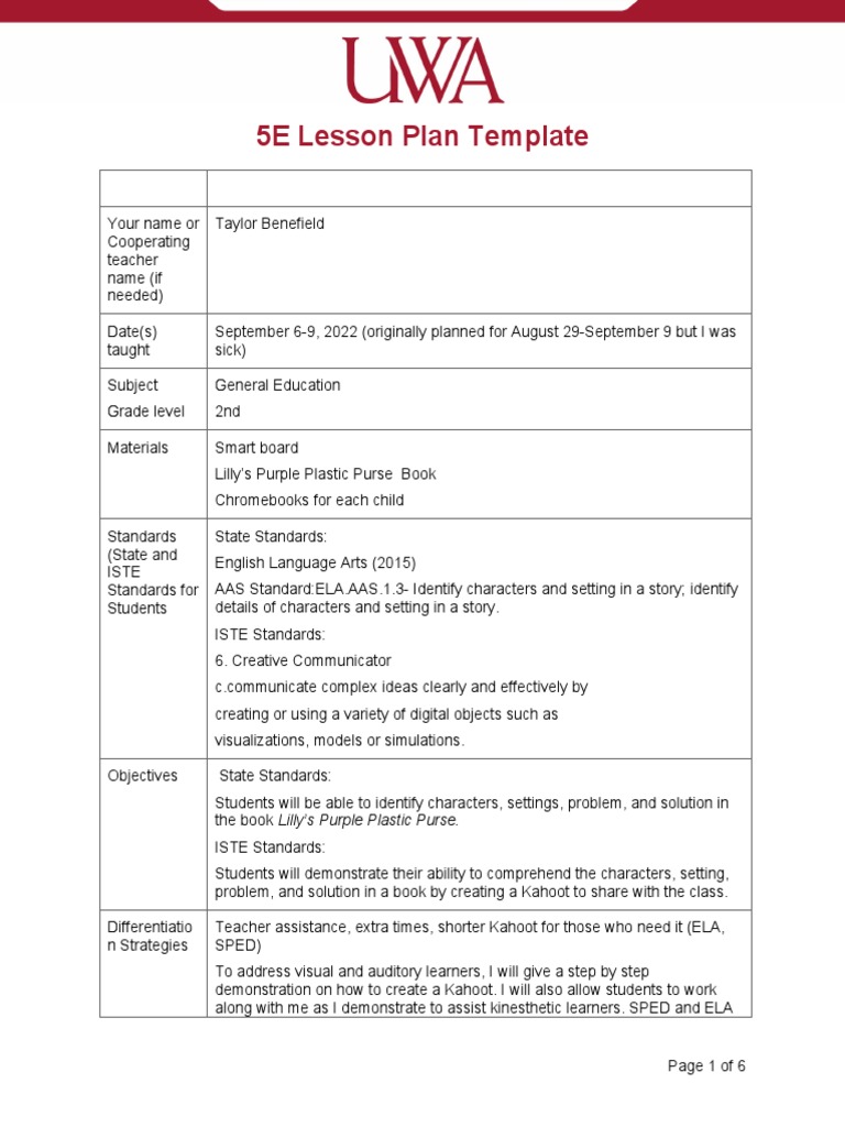 5E Lesson Plan for 2nd Grade ELA | PDF | Teaching Method | Lesson Plan