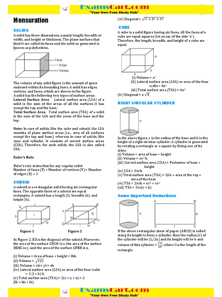 Mensuration Formulas Questions | PDF | Area | Length