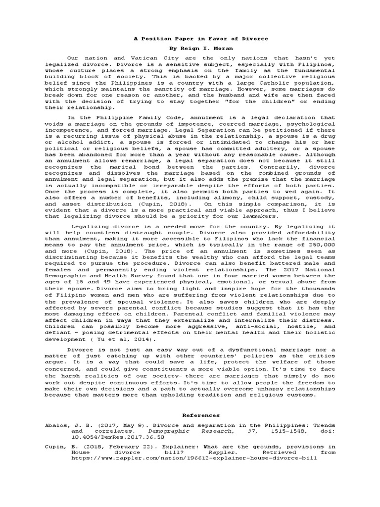 A Position Paper in Favor of Divorce | PDF | Divorce | Marriage