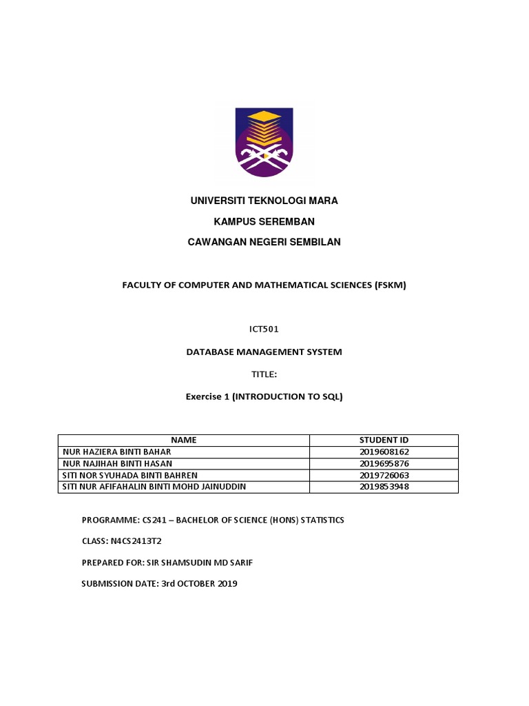 SQL Exercise: Introduction & Queries | PDF | Computer Programming | Computer Science