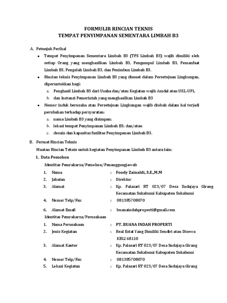 From Revisi Rintek Limbah B3 Pt Buana Indah Properti Pdf