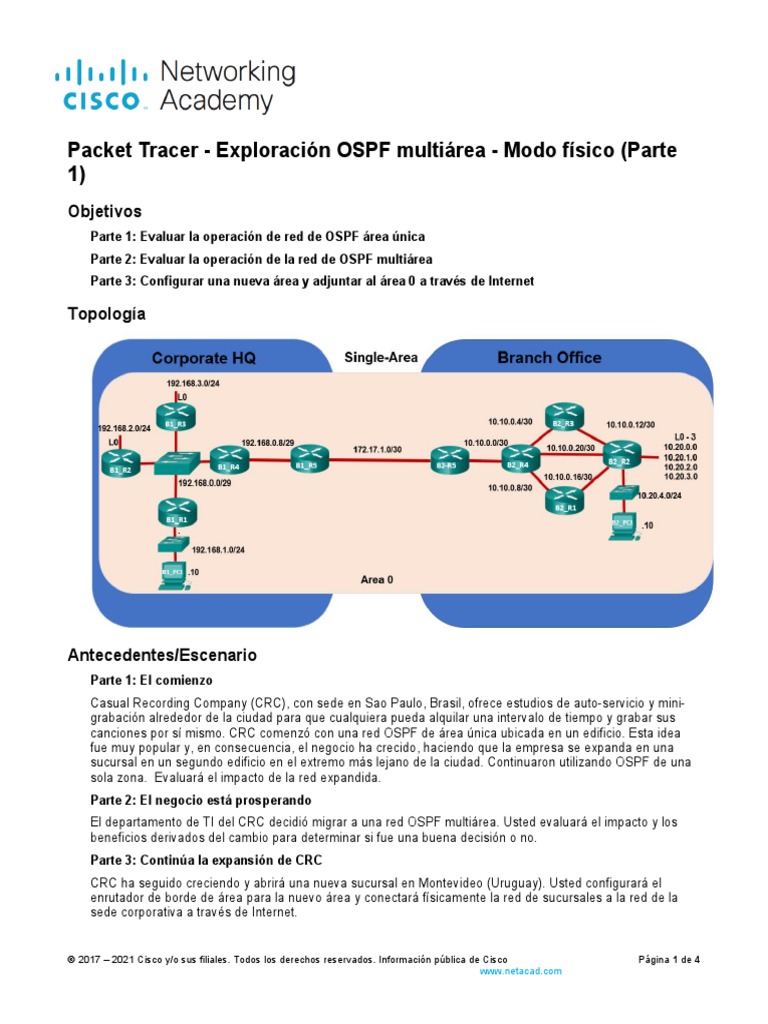 2.7.3 Packet Tracer - Multiarea OSPF Exploration - Physical Mode (Part 1) | PDF | Enrutador ...