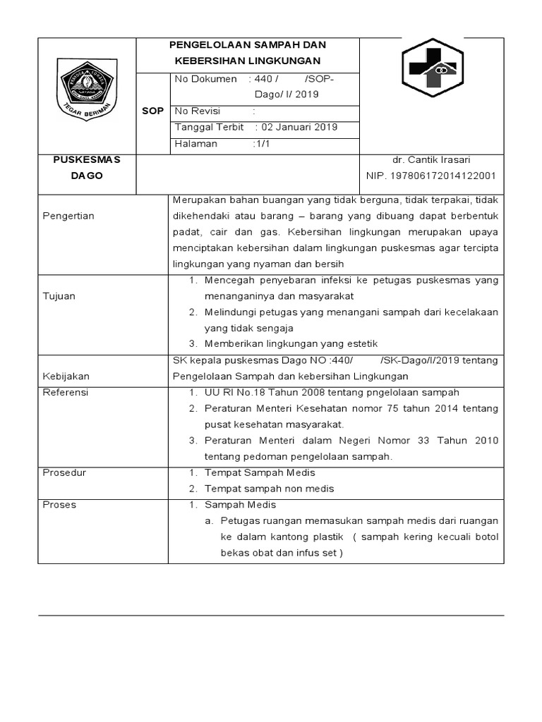 Sop Pengelolaan Sampah Dan Kebersihan Lingkungan | PDF