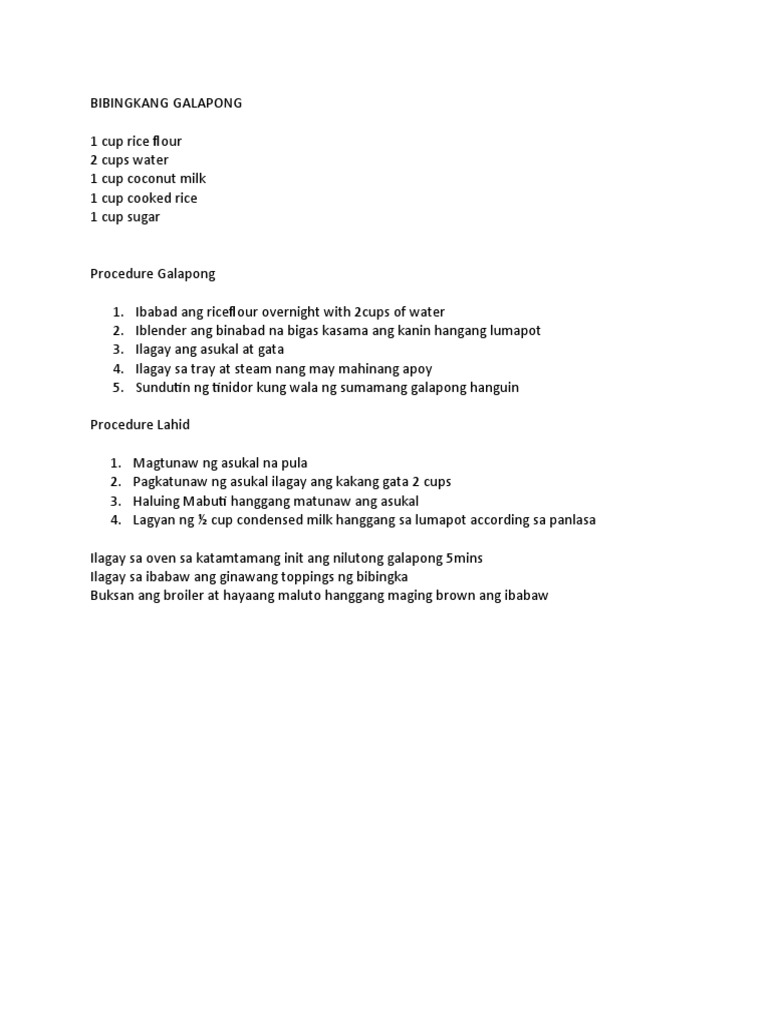 Bibingkang Galapong Recipe | PDF