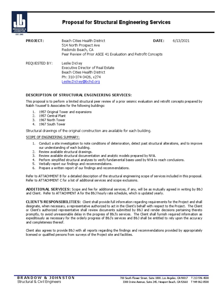 2.1 BCHD Peer Review Structural Engineering Fee Proposal SIGNED | PDF | Legal Liability | Indemnity
