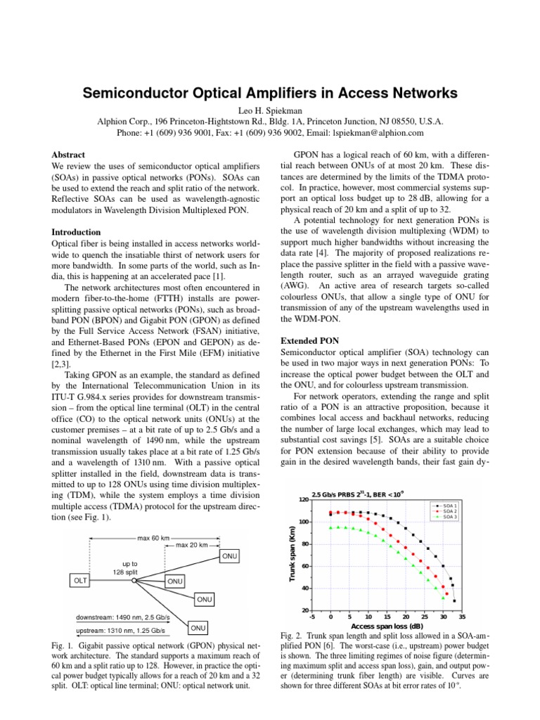 Semiconductor Optical Amplifiers in Access Networks | PDF | Optics ...