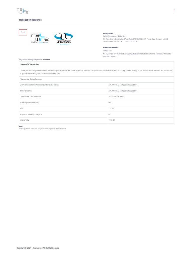 Railwire Billing Sept | PDF | Payments