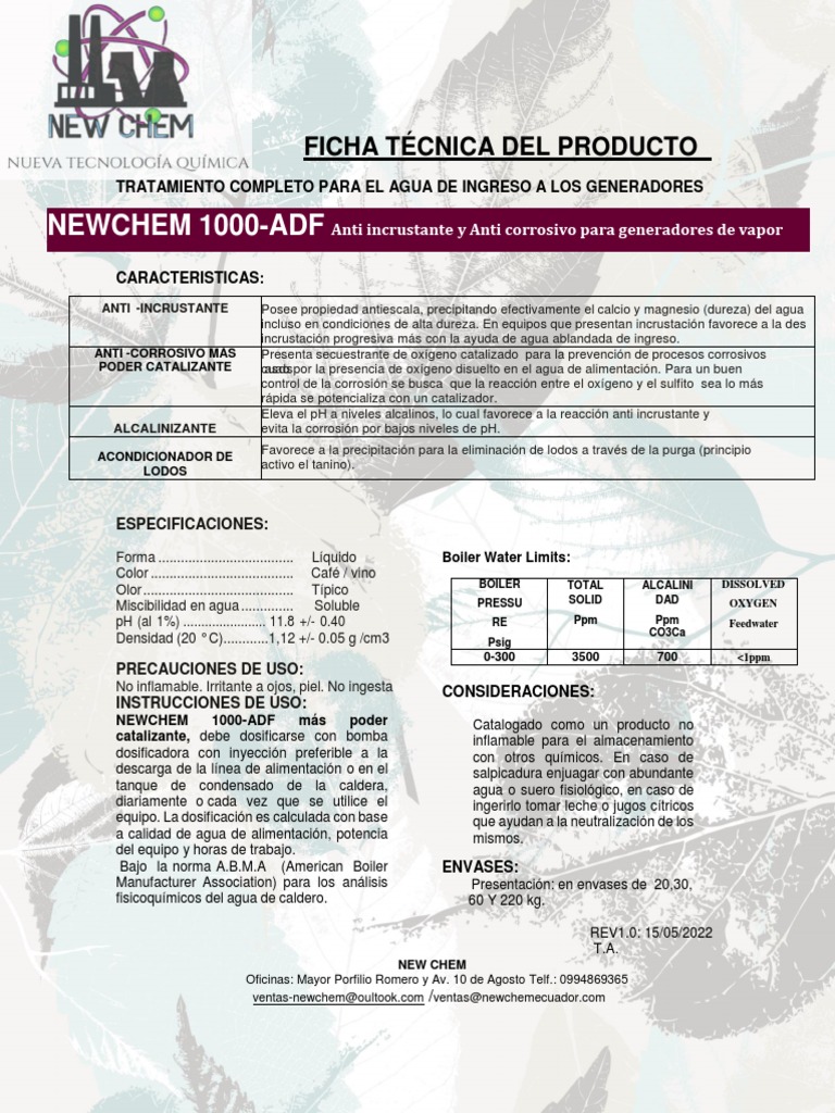Ficha Técnica Nc1000-Adf | PDF | Agua | Ph