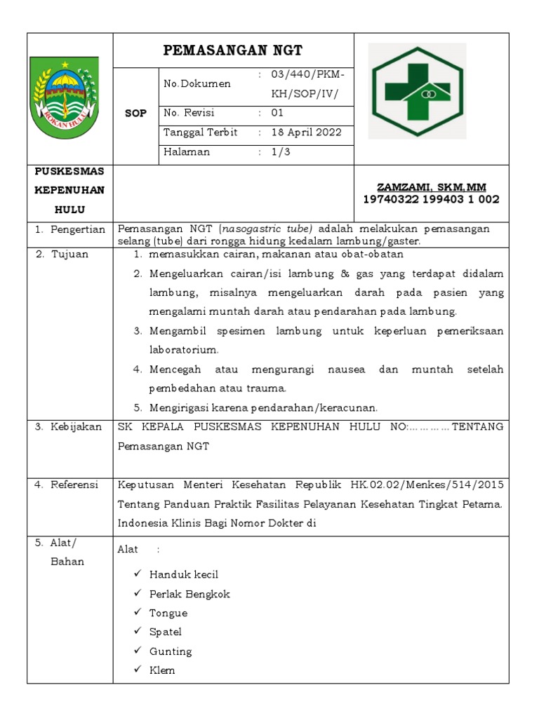SOP Pemasangan NGT | PDF