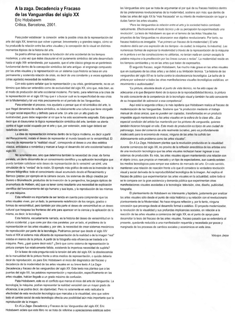 Hobsbawm - A La Zaga | PDF | Vanguardia | Perspectiva (Gráfica)