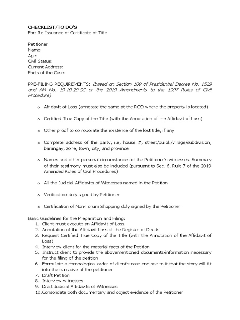 Checklist - Reissuance of Title | PDF