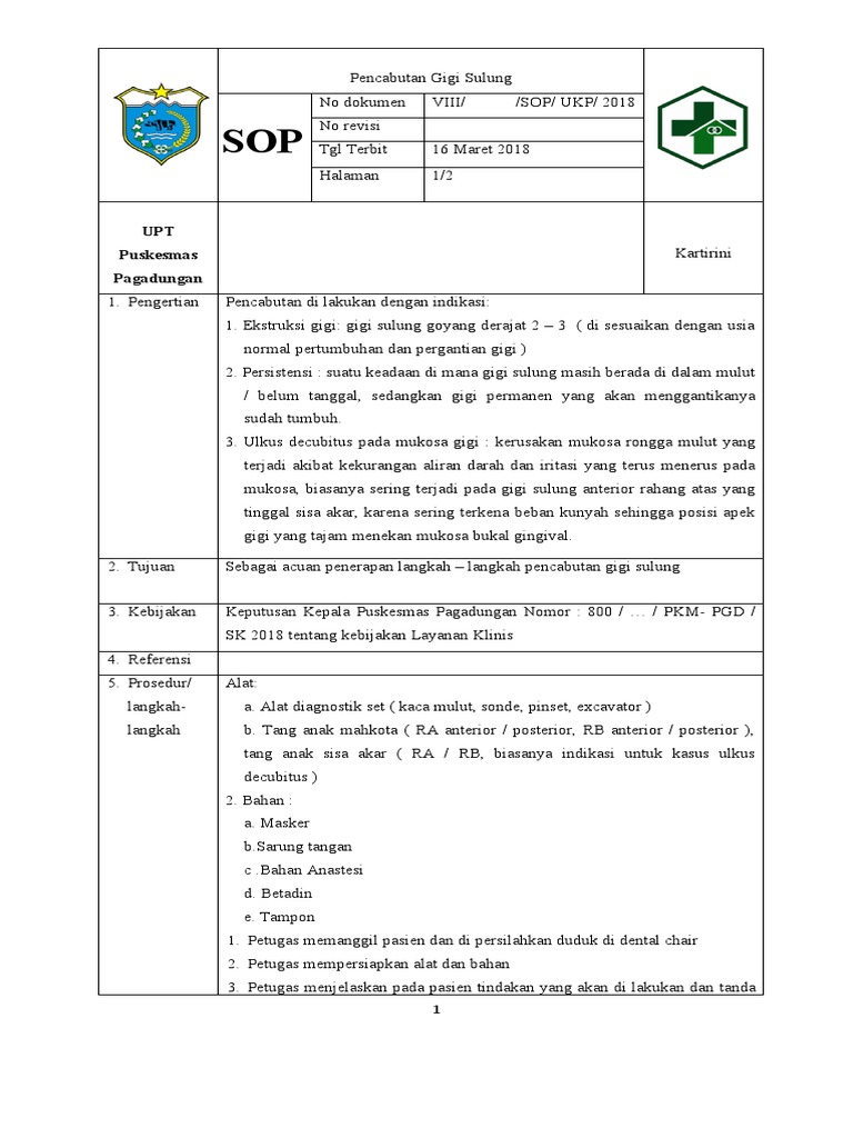 7.6.1.1. Sop Pencabutan Gigi Sulung | PDF