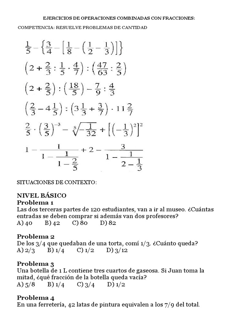 Ejercicios de Operaciones Combinadas Con Fracciones | PDF