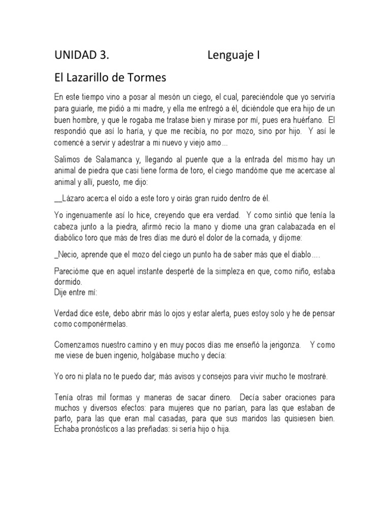 Lazarillo de Tormes. Fragmento | PDF | Metáfora