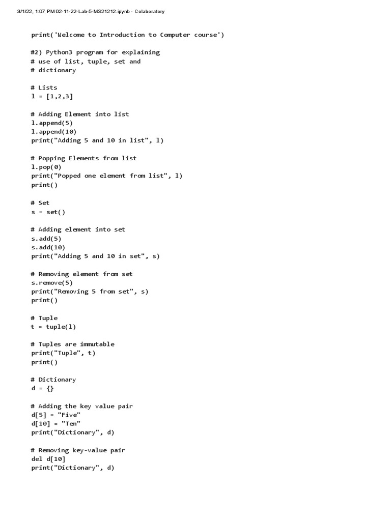 02-11-22-Lab-5-MS21212.ipynb - Colaboratory | PDF | Array Data Structure | Applied Mathematics