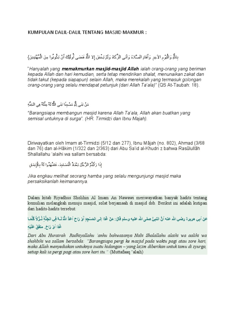 Kumpulan Dalil Masjid Makmur | PDF