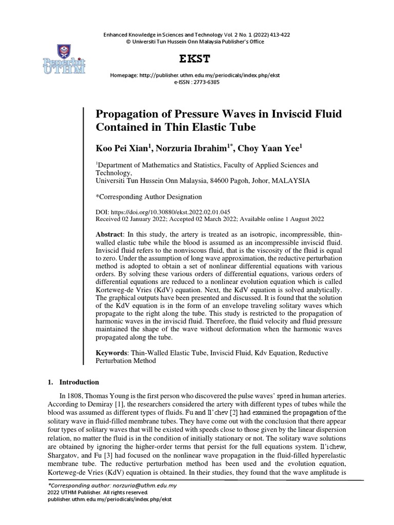 Nonlinear Wave Propagation For Fluid Flow In An Artery Pdf