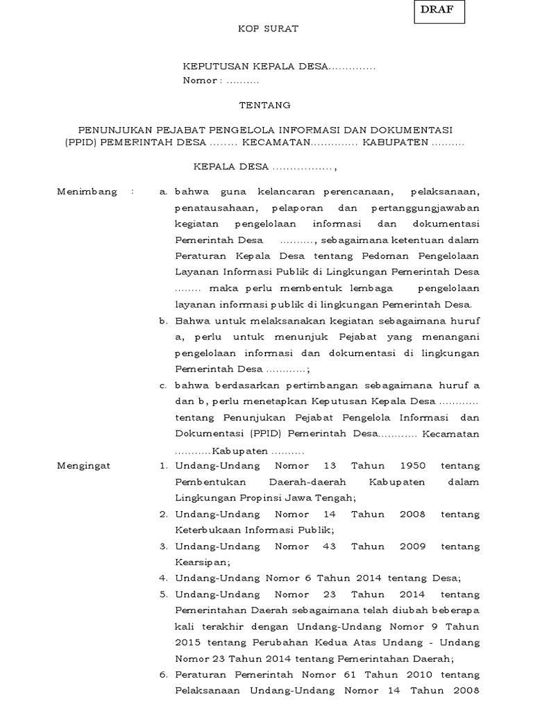 Contoh SK Ppid Desa | PDF