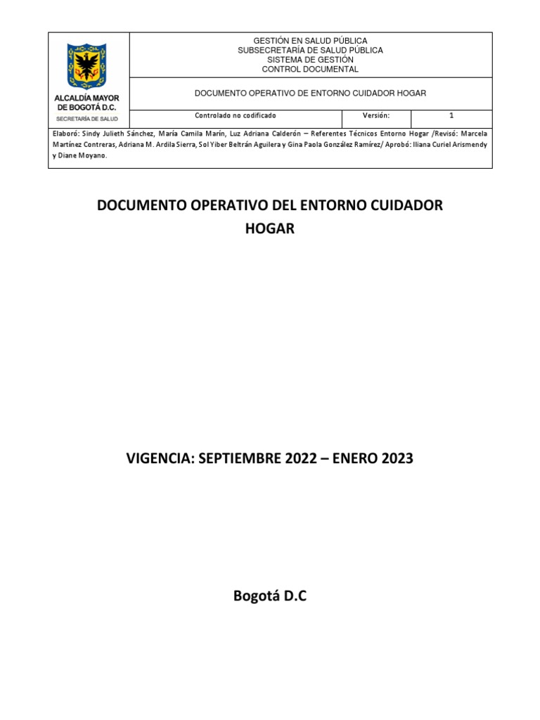 Documento Operativo Entorno Cuidador Hogar Sept 2022 - Ene 2023 | PDF ...