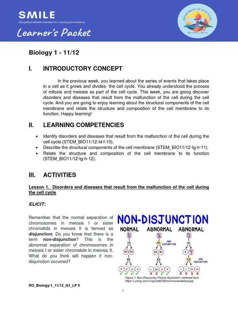 GenBio SMILE LP5 Q1 WEEK5 | PDF | Cell Membrane | Meiosis