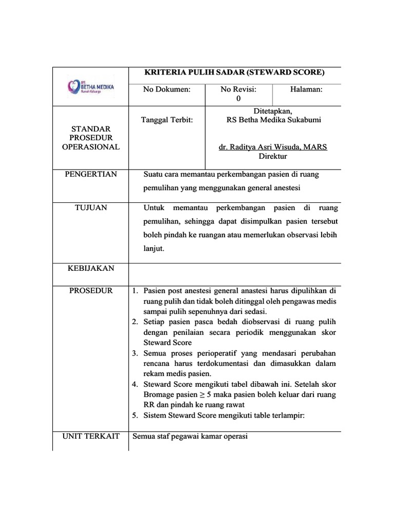Qdoc - Tips - Spo Kriteria Pulih Sadar Steward Score | PDF