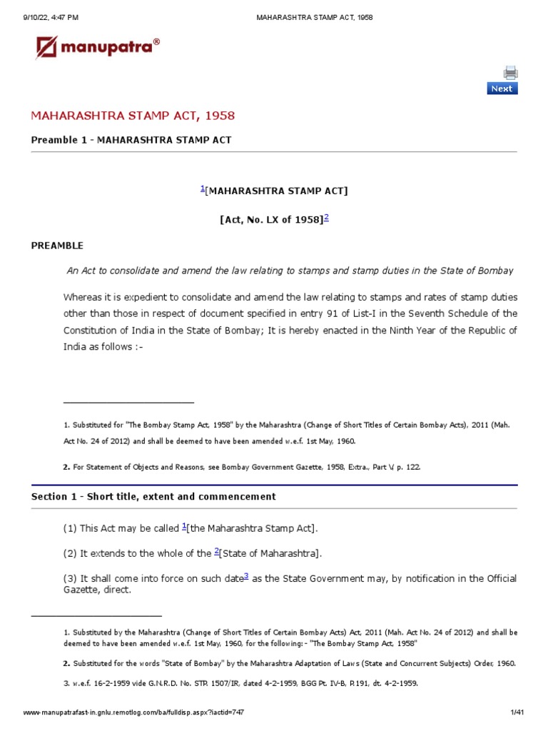 Maharashtra Stamp Act, 1958 | PDF | Banks | Taxes