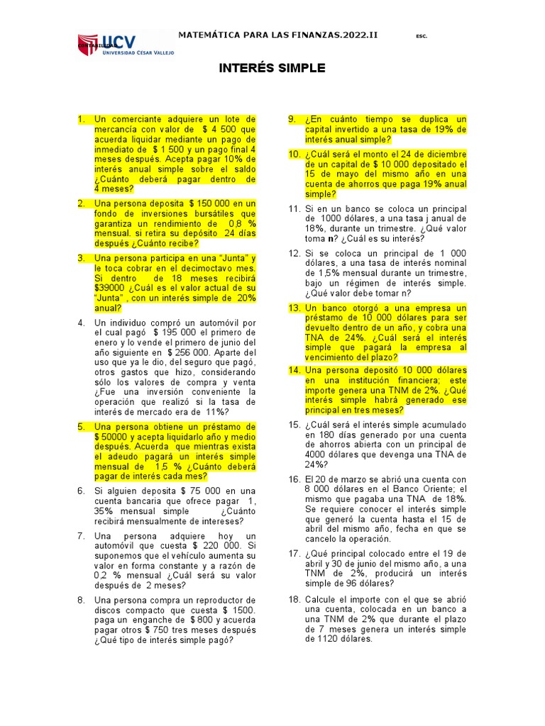 Trabajo - de - Aula - Interes Simple | PDF | Interés | Bancos