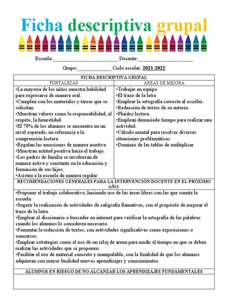 Fichas Descriptivas Grupales y Del Alumno-Cuarto | PDF | Aprendizaje ...