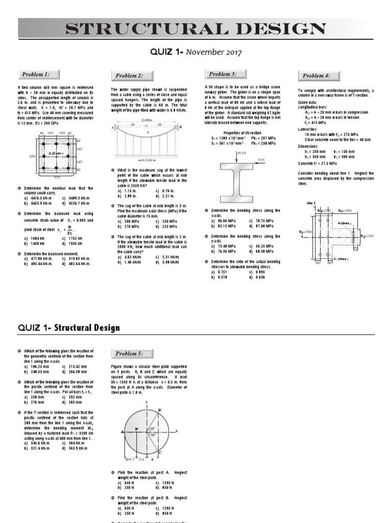 Structural Design Quiz November 2017 | PDF | Beam (Structure) | Bending