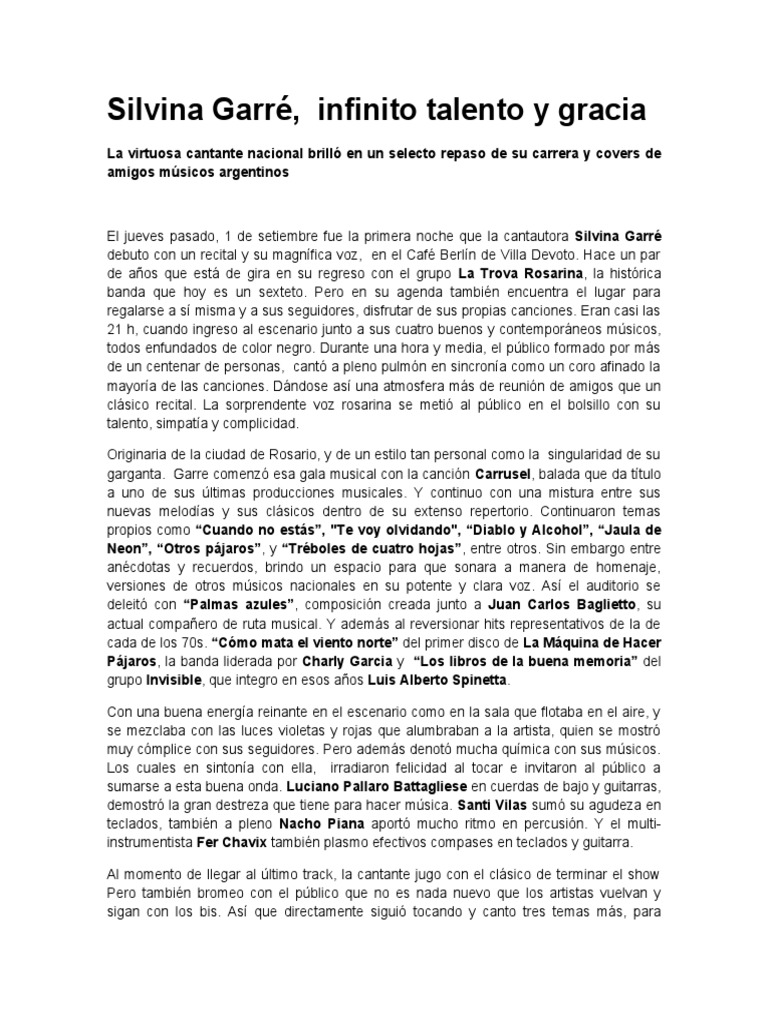 Silvina Garré, Infinito Talento y Gracia | PDF | Las artes escénicas