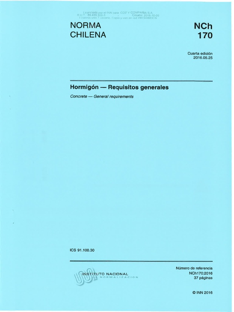 NCH - 170 of 2016 - Hormigón | PDF