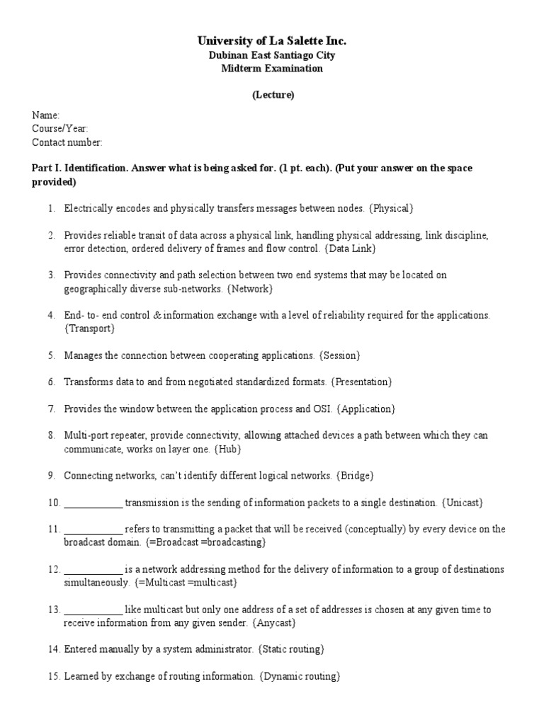 Midterm Examination NET 1 Lec and Lab | PDF | Routing | Computer Network