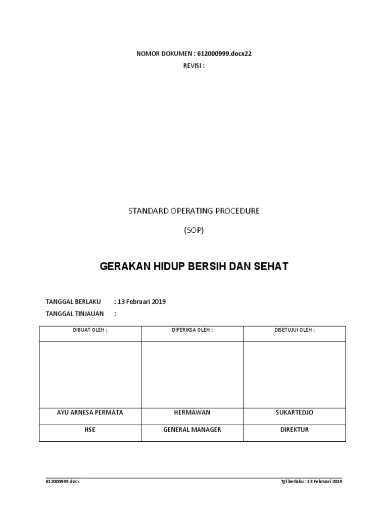 TJA-HSE-SOP-22.R0-Gerakan Hidup Bersih Dan Sehat | PDF