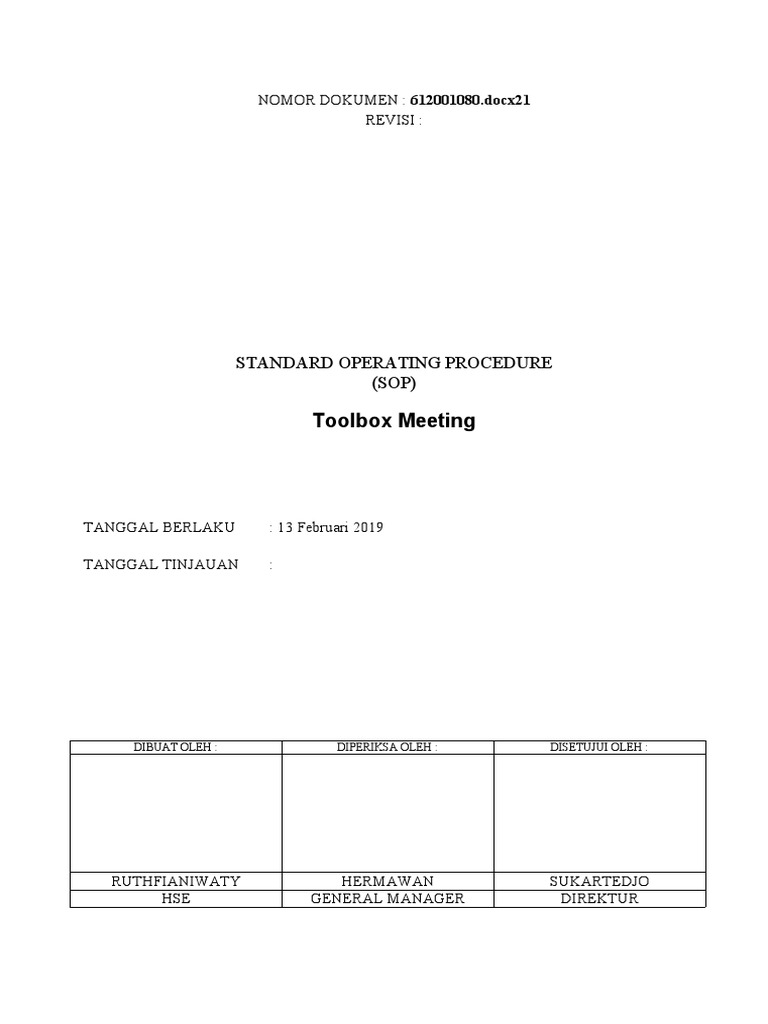SOP Toolbox Meeting Proyek | PDF