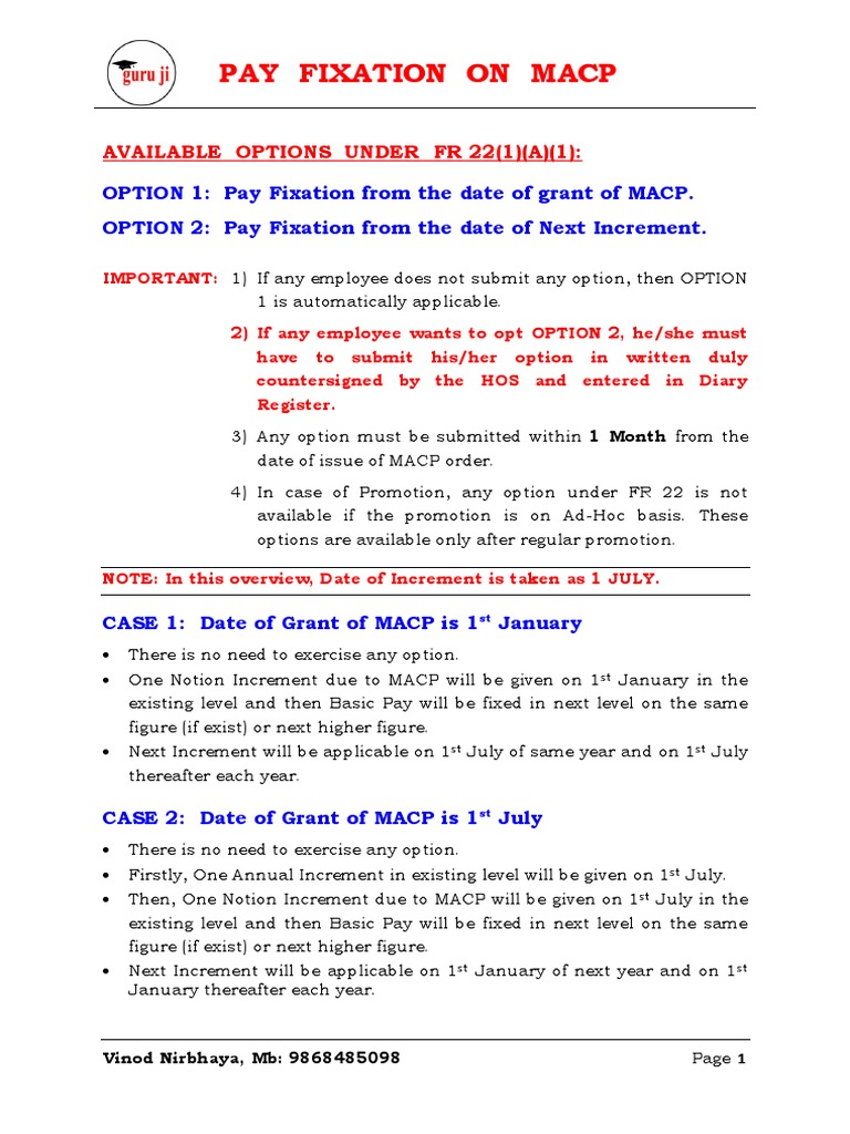 An In-Depth Guide to Understanding Pay Fixation Options Under MACP | PDF
