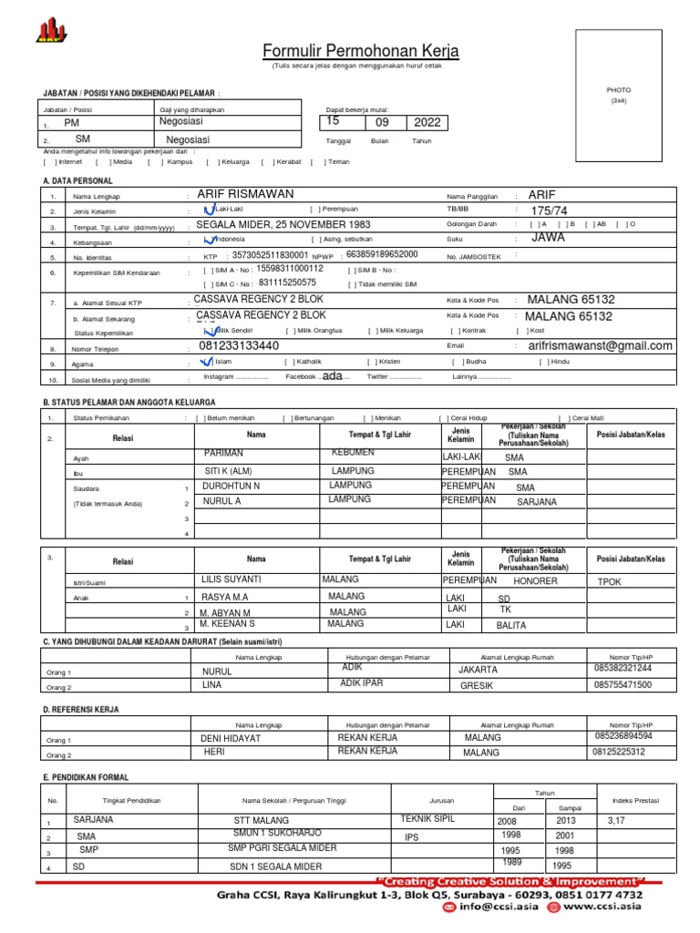 Form Permintaan Kerja - BKPJ | PDF
