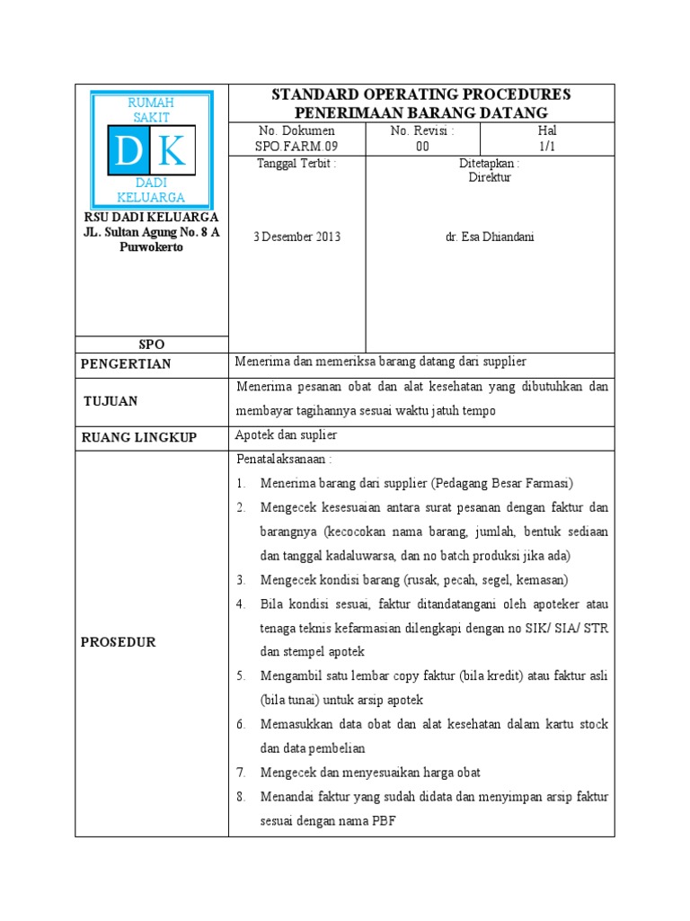 Standard Operating Procedures Penerimaan Barang | PDF