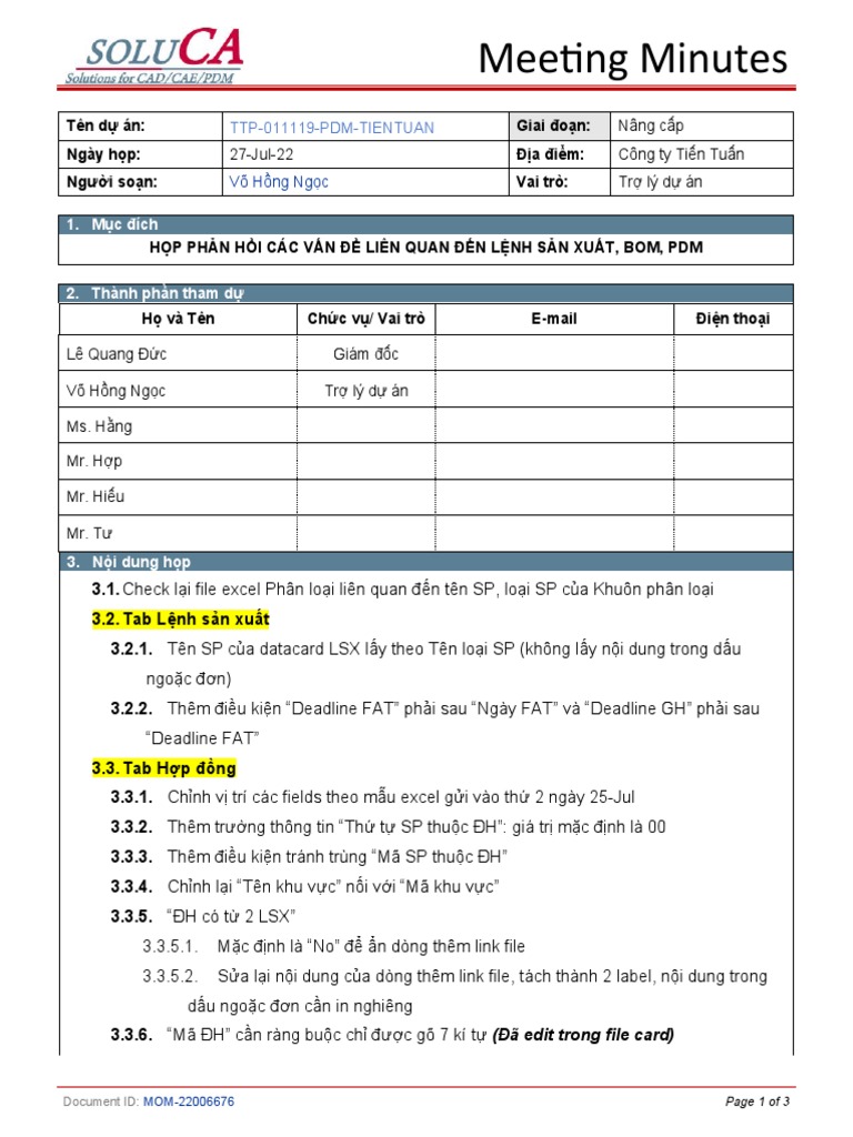 Mom-22007399 Meeting of Minutes | PDF