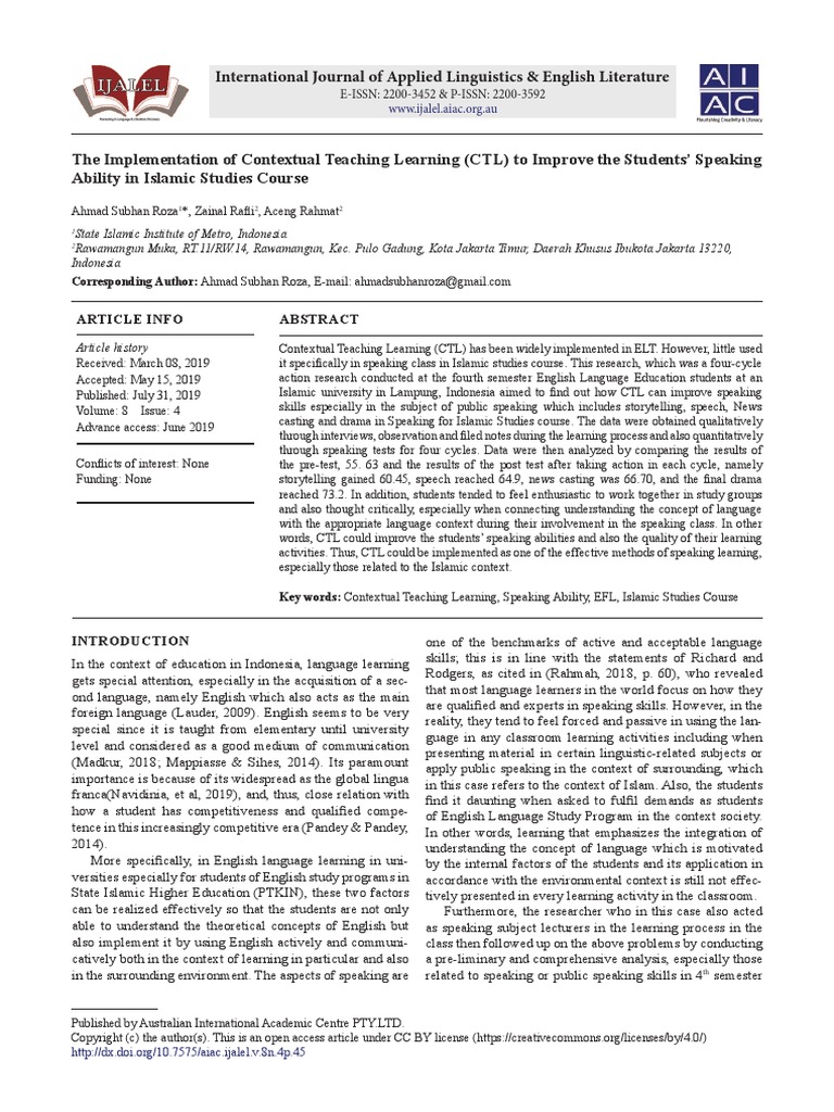 The Implementation of Contextual Teaching Learning | PDF | Teaching Method | Learning