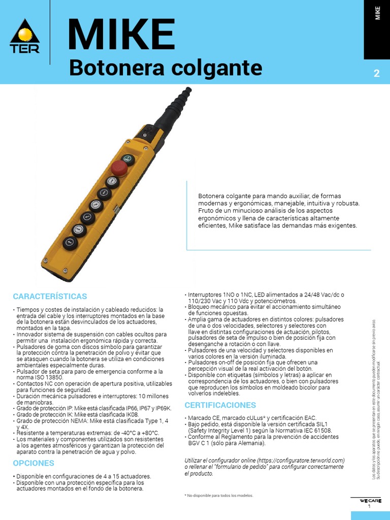 Botonera Colgante Mike PRSL1801PI | PDF | Verde | Blanco