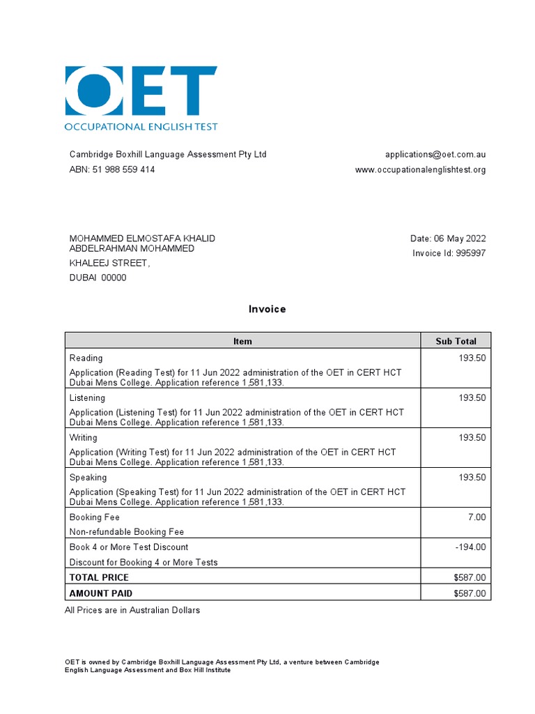 Invoice OET | PDF