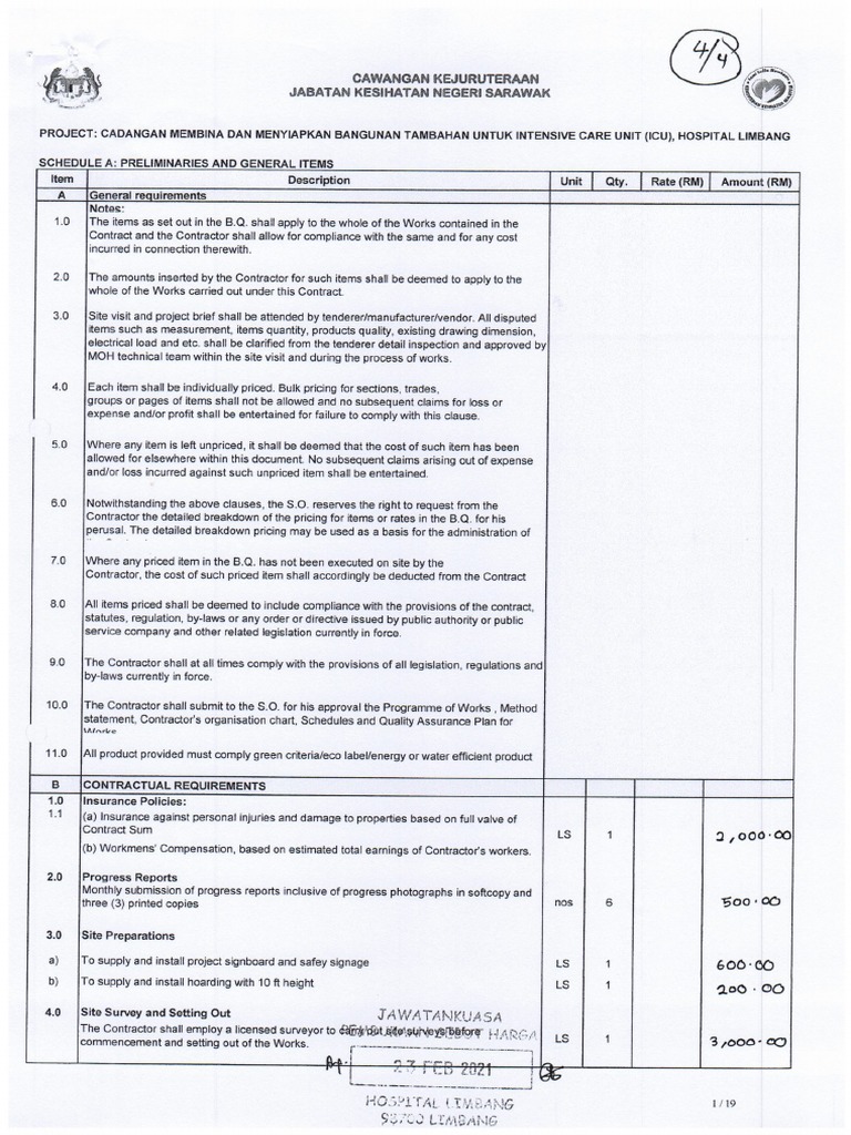 Anggaran Harga Icu Limbang - Syarikat Mosal | PDF