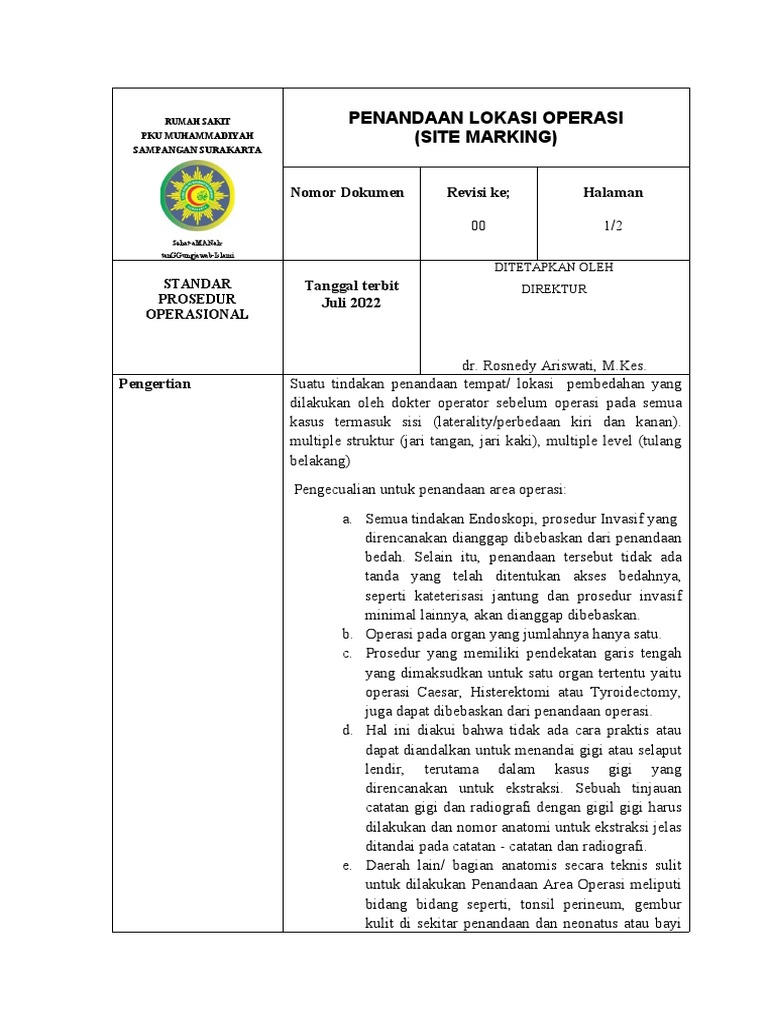 SPO PENANDAAN LOKASI OPERASI (SITE MARKING) Fix | PDF