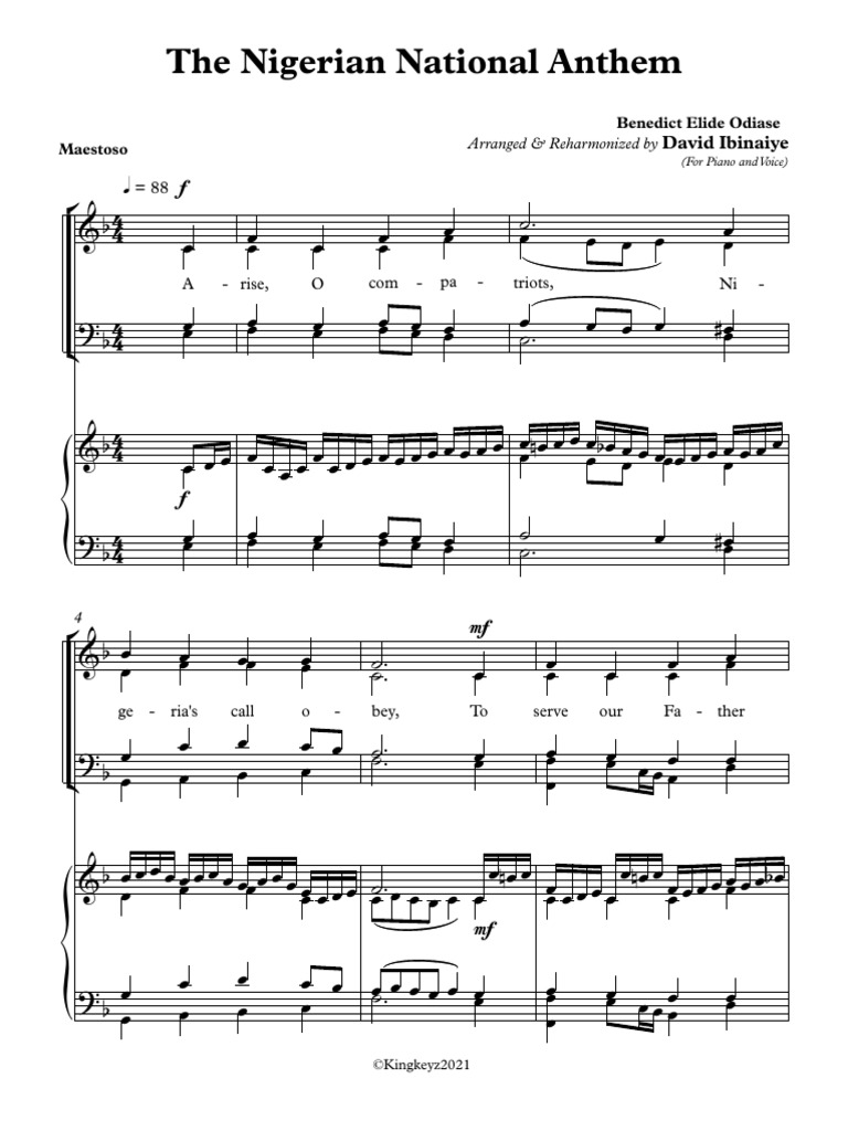 The Nigerian National Anthem Accompaniment - Full Score | PDF