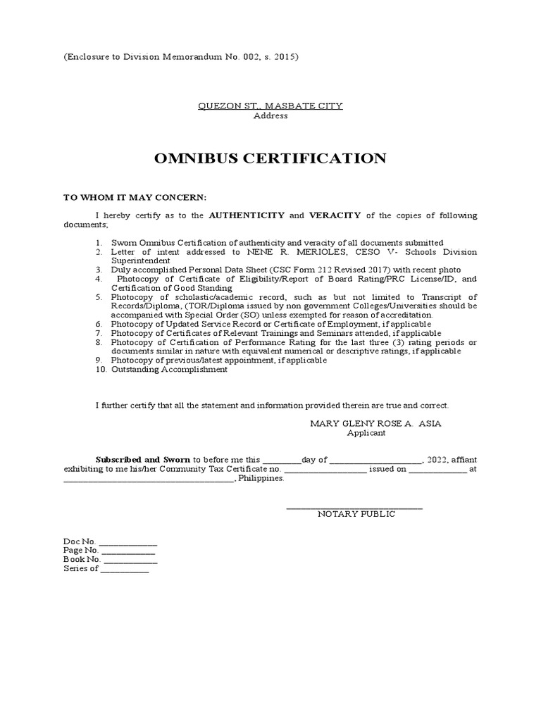 Omnibus Certification 3 | PDF