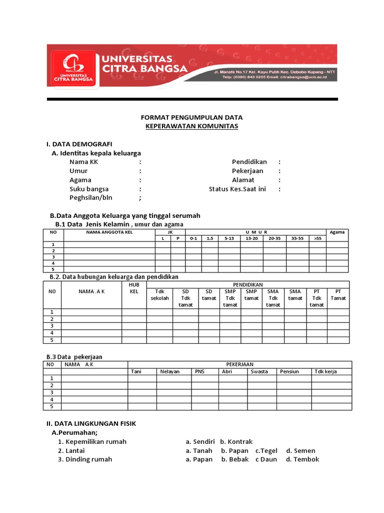 Format Pengkajian Dan Tabulasi Data | PDF
