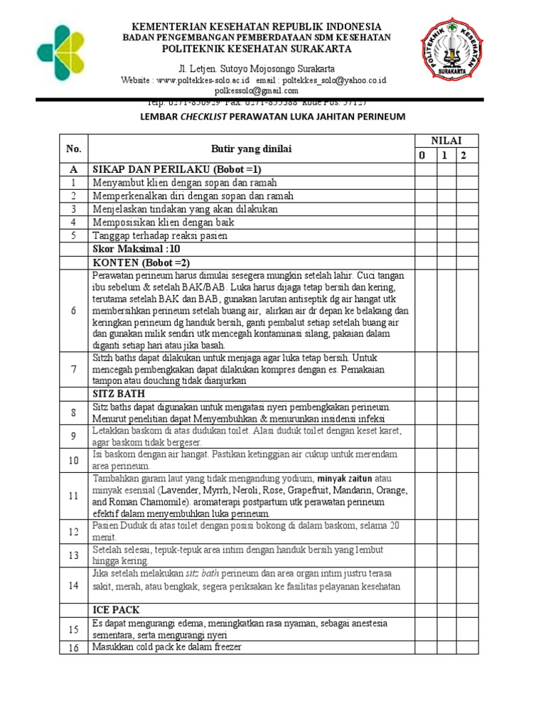 Checklist Perawatan Luka Perineum | PDF