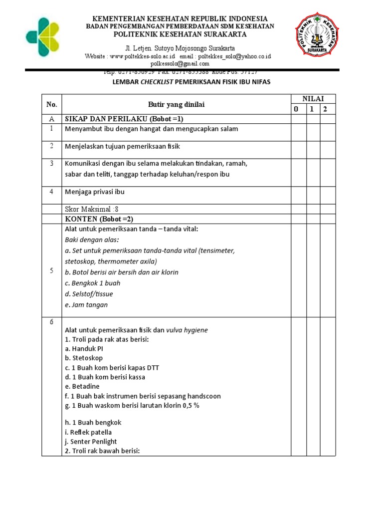 Checklist Pemeriksaan Fisik Ibu Nifas | PDF